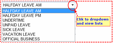 6. TYPE of leave : View lists and select a type of leave: