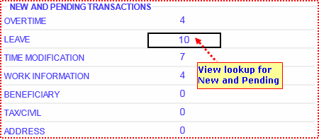 Lookup Details for Leave NEW AND PENDING TRANSACTIONS: