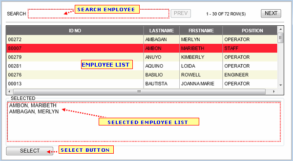 Lookup for EMPLOYEE: